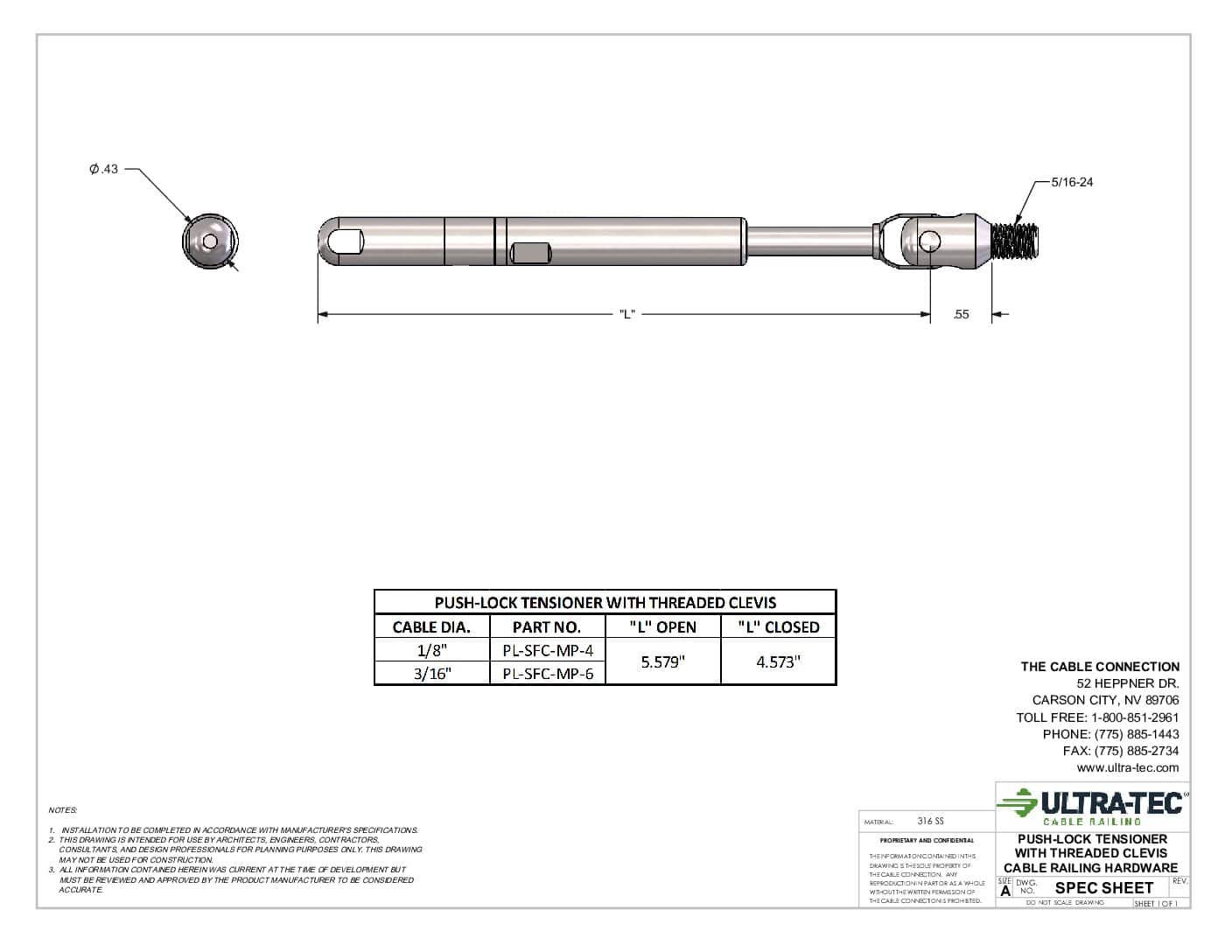 Push-Lock® Tensioner with Threaded Clevis | Ultra-tec
